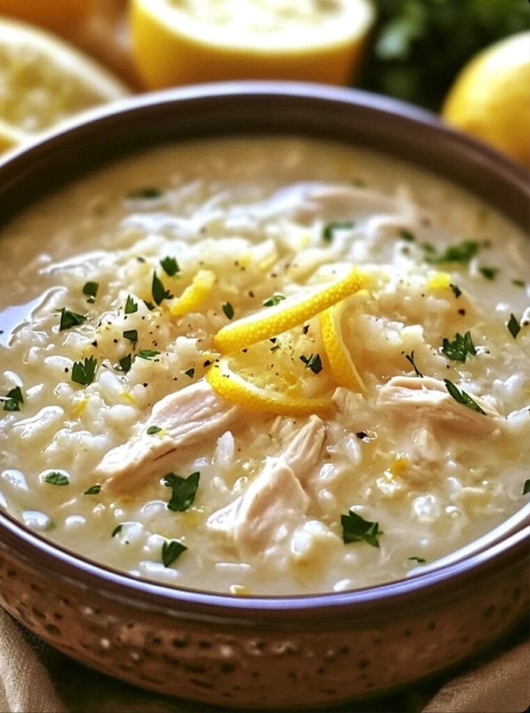 Slow Cooker Creamy Lemon Chicken & Rice Soup